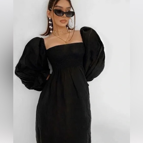 Sleeper | Dresses | Sleeper Atlanta Midi Dress Black Linen S | Poshmark